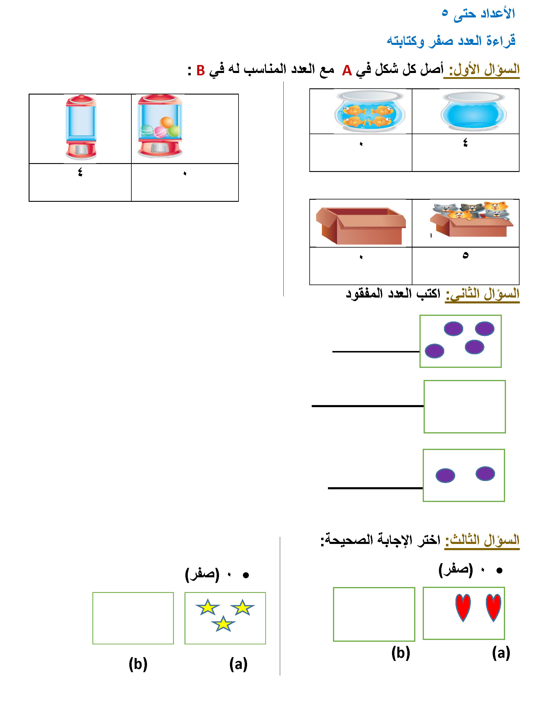 قراءة العدد (صفر) وكتابته - حلول